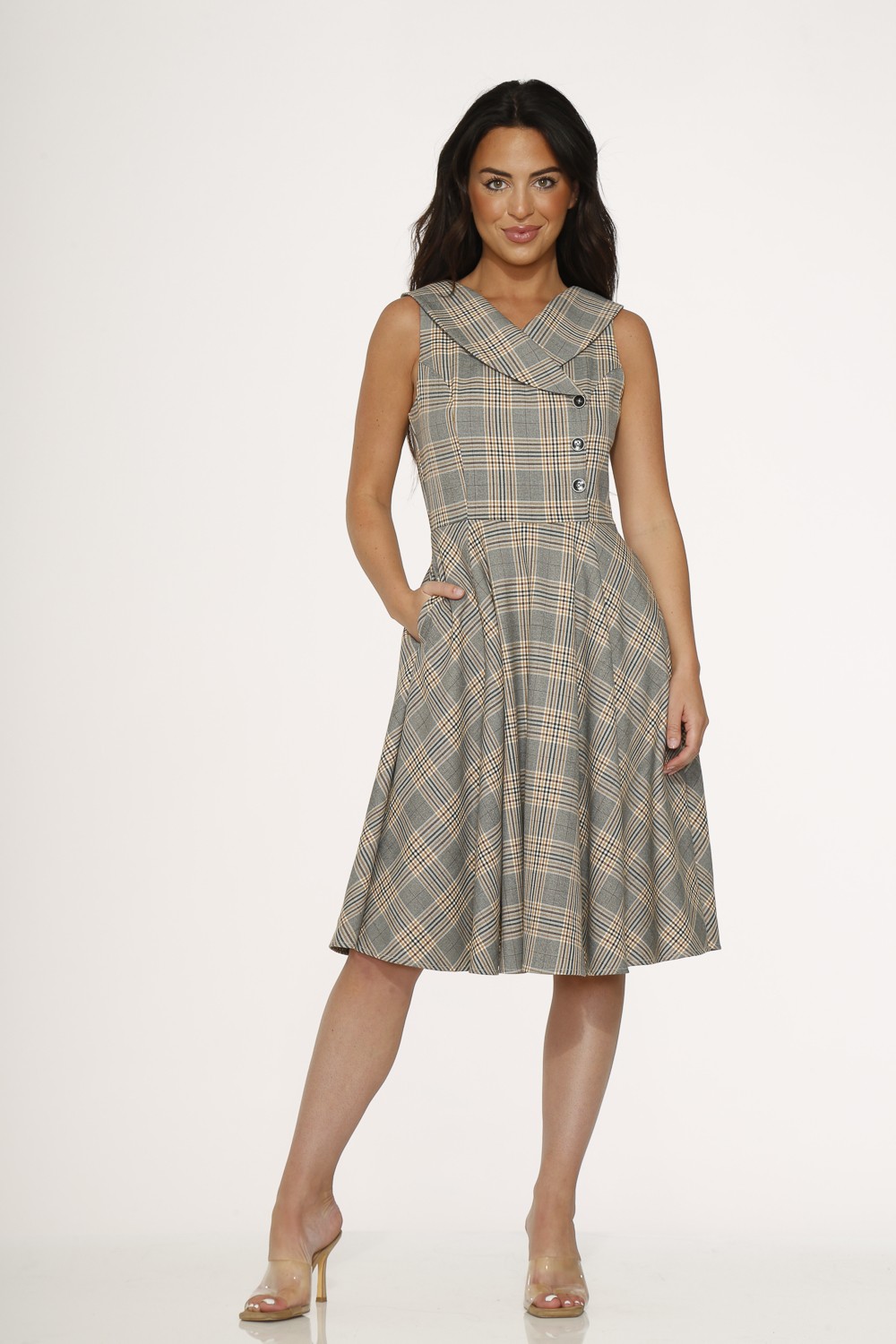 24280 Grey Plaid Swing Dress - Orchid Bloom