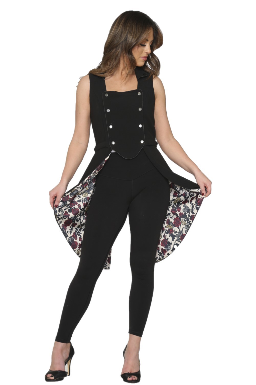 34020 Black Floral Vest - Orchid Bloom